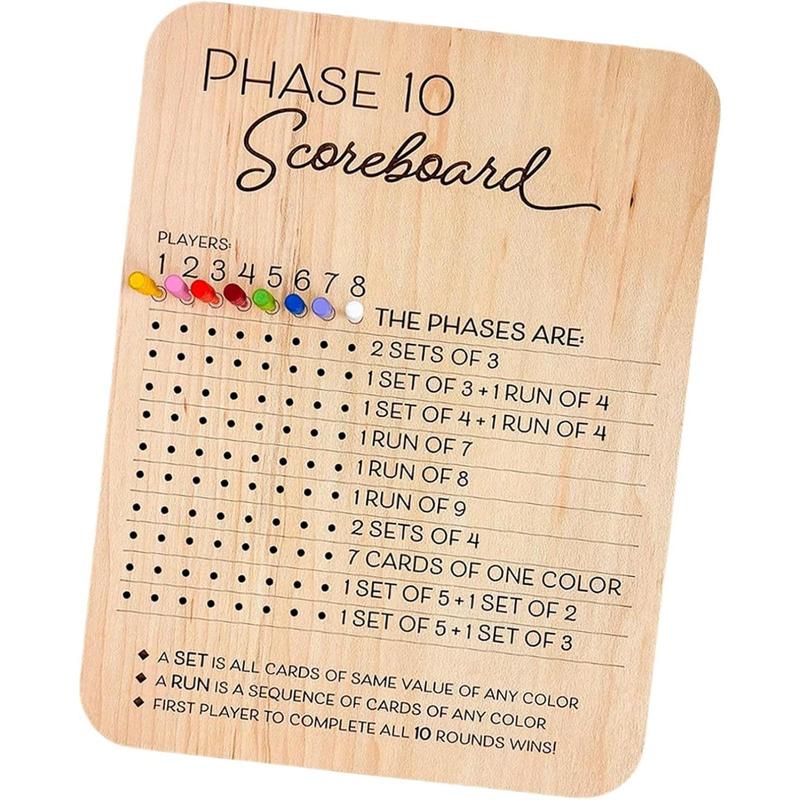 Wooden Phase 10 Score Board, 1/2/3 Counts Game Score Sheets with ...