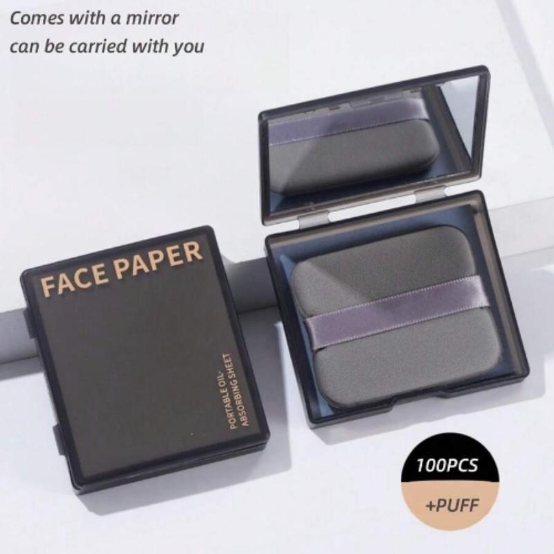 Portable Oil Absorbing Face Paper with Mirror & Puff, 100pcs/set Oil ...
