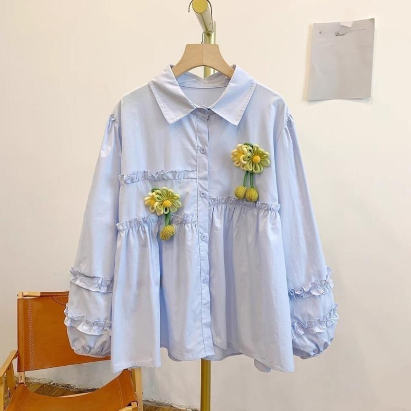 FADFAD Atasan kemeja desain manis kekinian lengan panjang da - Shop ...