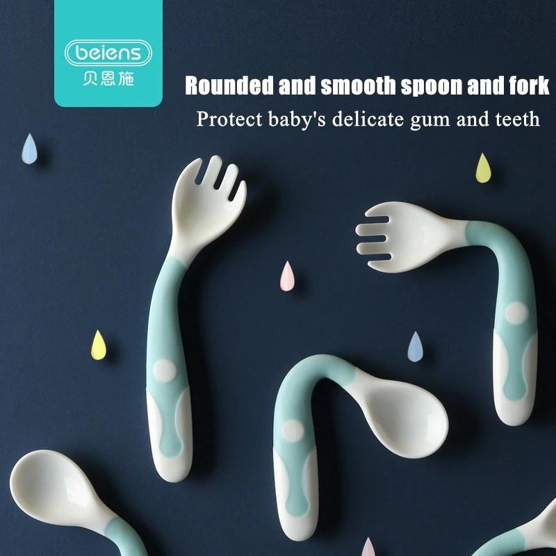 BEIENS 2Pcs Bendable Baby Spoon Fork Set Kids Toddler Infant - TikTok ...