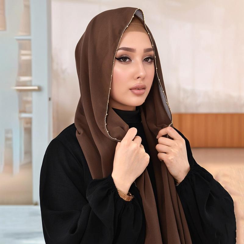 Selendang Manik Rantai Mutiara, Tudung Hijab Sifon, Untuk Wanita ...