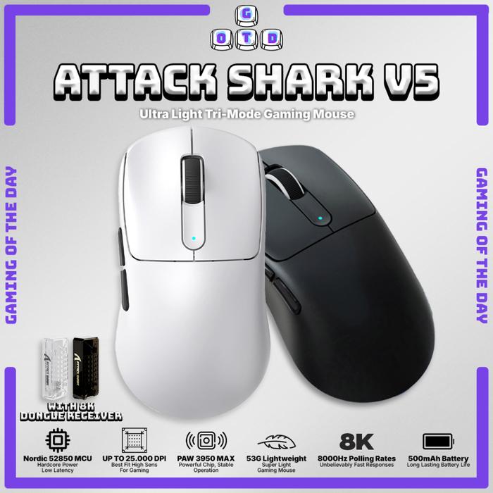 Jual ATTACK SHARK V5 Ultra-Light Tri-Mode Gaming Mouse paw3950 Wireless ...