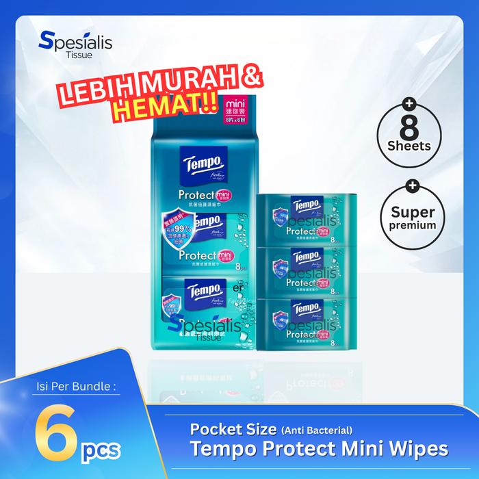 Jual Tissue Tempo Protect Wet Wipes 8 Sheets (1 Bundle isi 6 Packs ...