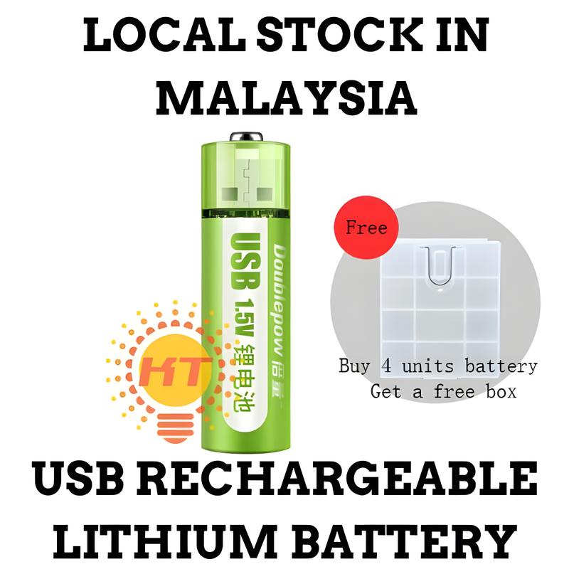 Bateri Litium AA Boleh Diisi Semula DoublePow USB 1800mWh(~1200mAh ...