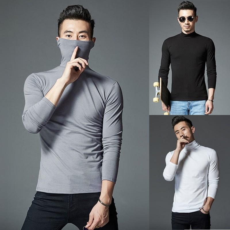Kemeja-T Termal Lelaki, Lengan Panjang, Turtleneck Gulung, Warna ...