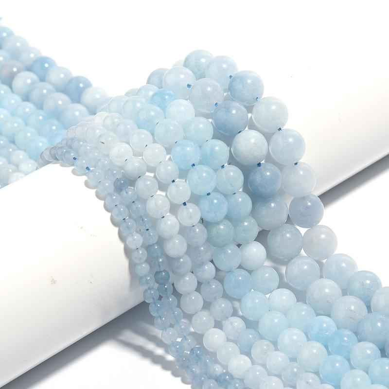 Manik Taburan Aquamarine, Biru Tua, Manik Bulat, Buatan Tangan ...