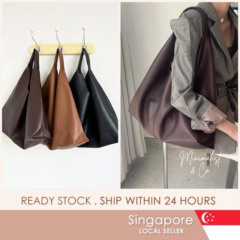 [SG SELLER] 3 Colors - Large Hobo Korea Fits A4 Women Minimalist ...