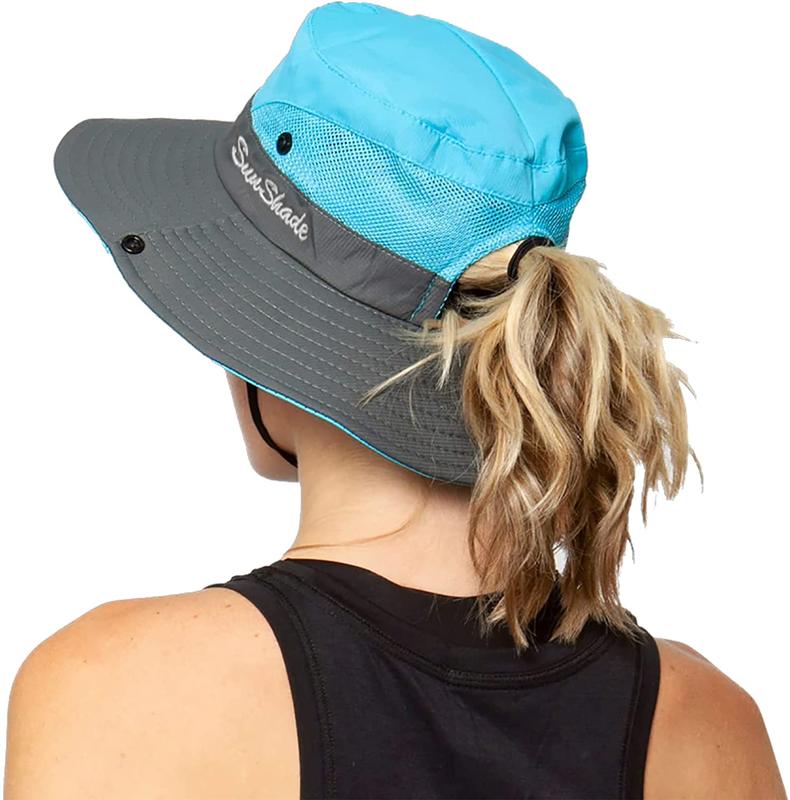 2 Pack Women's Outdoor UV-Protection-Foldable Sun-Hats with Ponytail ...