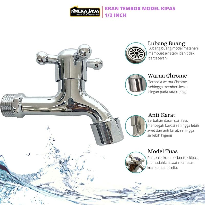 Kran Air Putar Stainlees 1/2 Inch - Keran Tembok Baling Cuci - Shop ...