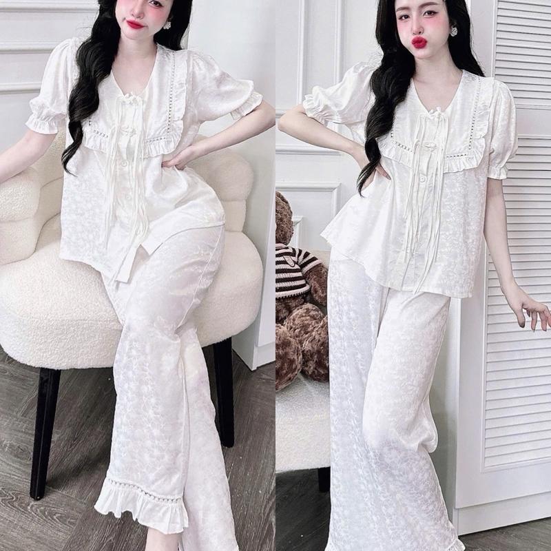 Đồ Bộ Tiểu Thư Nữ Trúc My vải lụa gấm 2 da nút tàu thắt nơ - TikTok Shop Vietnam
