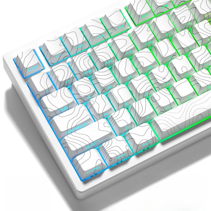White Topographic Keycaps Double Shot Pbt Shine Through Keys Side ...