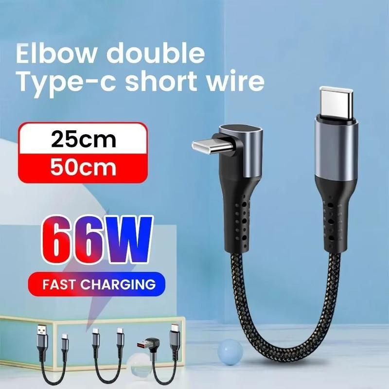Universal 0.25/0.5M Short USB-C Cable 6A 66W 90° Elbow Fast Charging ...