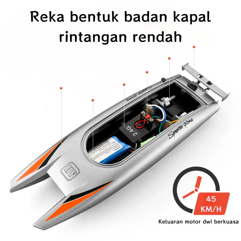 Top Speed 45km/h RC Racing Boat - Twin Motor Waterproof 40min Playtime ...