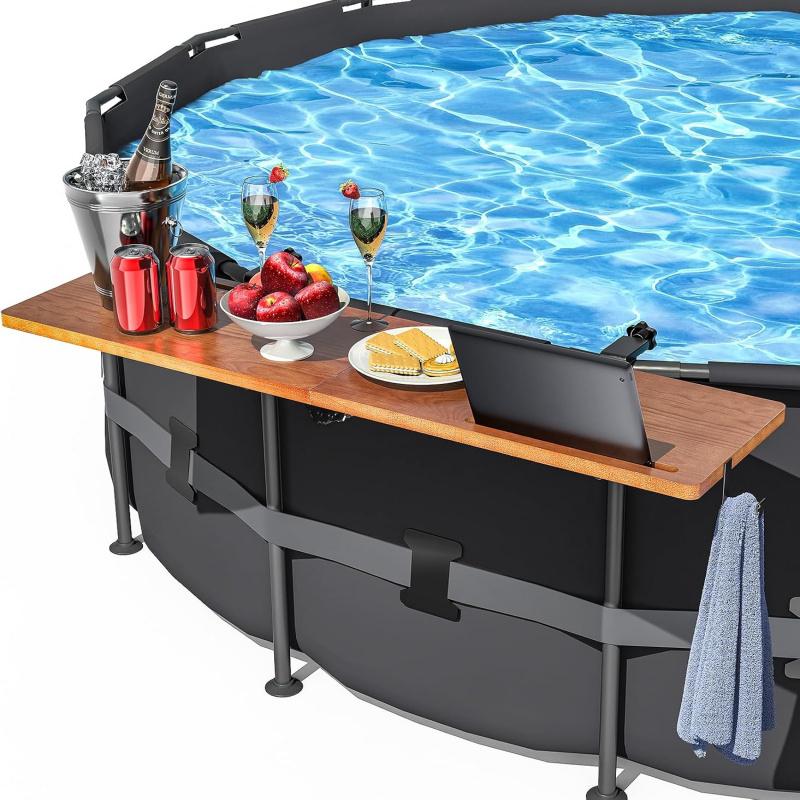 Above Ground Pool Bar Table, Acacia Wood Foldable Poolside Bar, Fits 3. ...