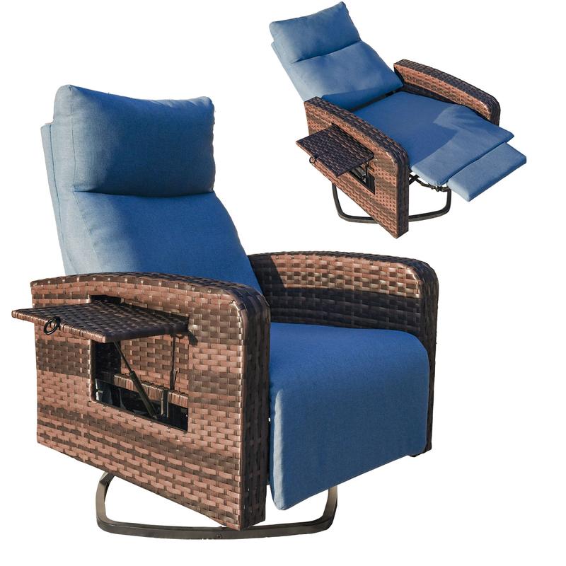 Rattan Swivel Recliner Chair, 360-Degree Rotating Outdoor Lounge ...