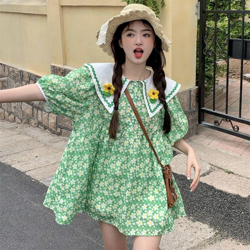 Maternity Plus Size Loose Summer Fresh Floral 3D Doll Collar Short ...