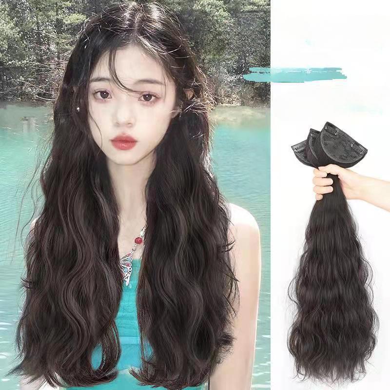 Female Long Curly Hair Wig Water Ripples Three Piece Set Invisible ...