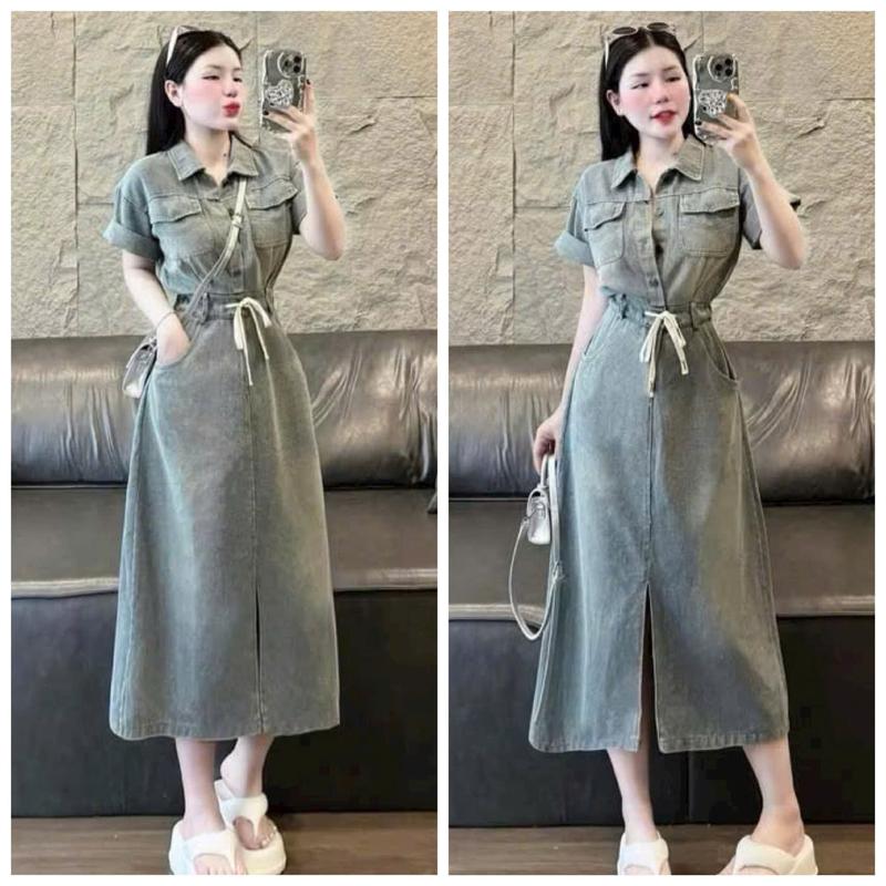 Đầm Váy Nữ Cổ Sơ Mi Xòe Dáng Dài Với Tone Màu Xanh Basic, Siêu - TikTok ...