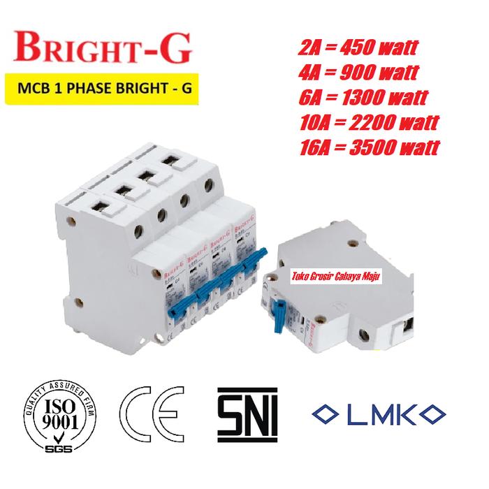 Jual MCB 1 Phase BRIGHT-G New Pallas 2A 4A 6A 10A 16A (Single Pole ...