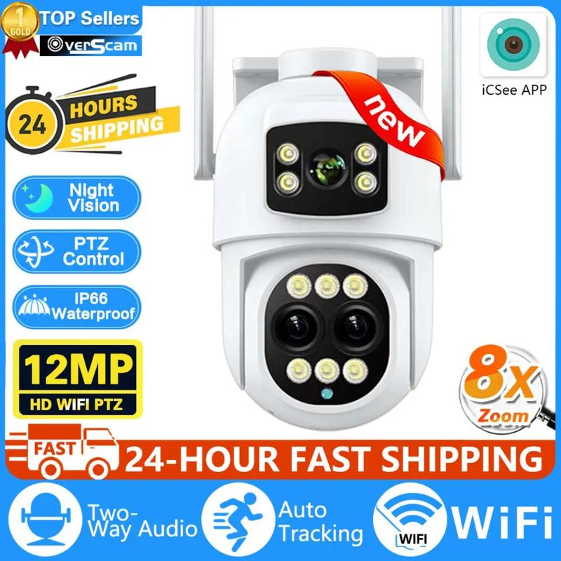 12MP 6K WiFi IP Camera 8X Zoom Dual Screens 8MP PTZ Wifi Surveillance ...