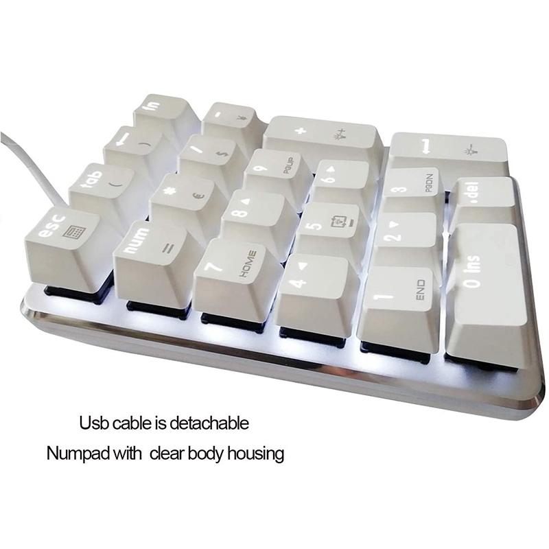21 Keys White Backlit Mechanical Numeric Keypad Numpad with Cherry ...