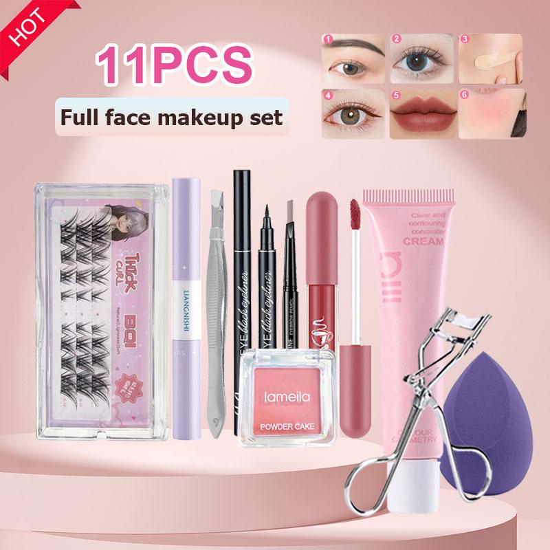 [COD&HOT Sale] 11Pcs Full Face Makeup Set Fake Eyelashes+Glue+BB ...