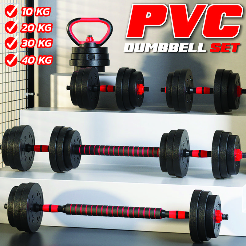 BG SPORT Dumbbell PVC 10Kg Adjustable + Barbel - Set Alat Fitness Anti ...