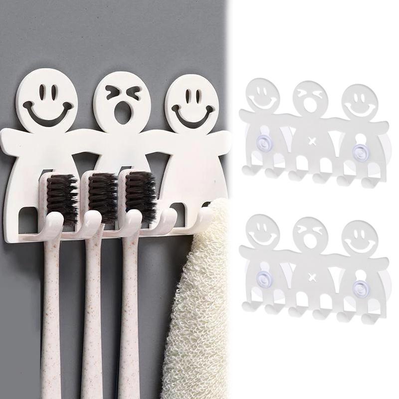 Household Wall-mounted Tooth Brush Holder Cute Smiley Face Toothbrush ...