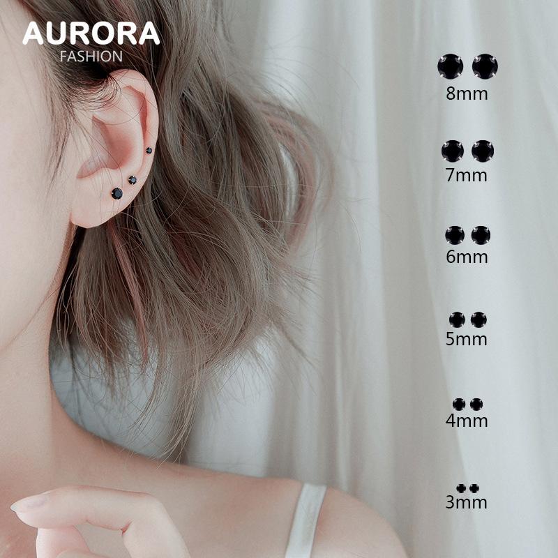 AURORA 925 Silver Black Zircon Stud Earrings ES925-2 - TikTok Shop Philippines