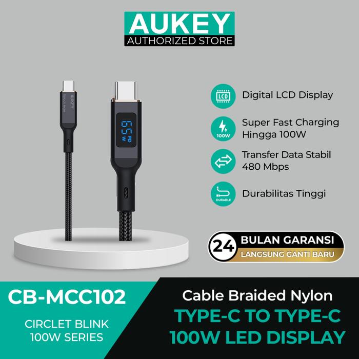Promo Aukey Cable 100W Braided Nylon Type C to Type C LED Display 5A ...