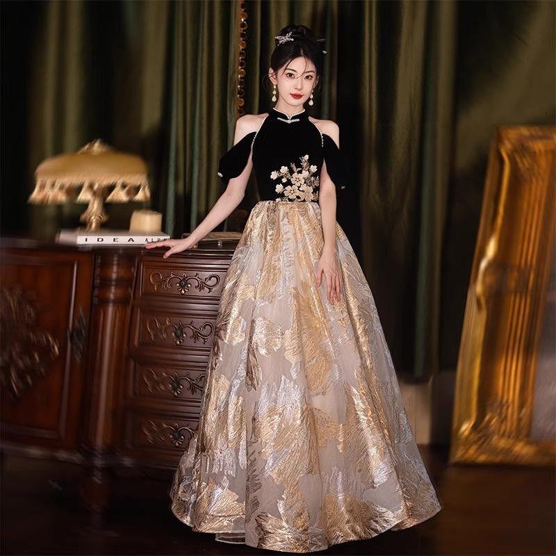 Black Evening Dress Niche New Chinese Style Host Socialite Banquet ...