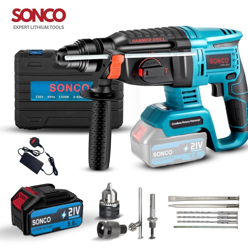 Sonco 3 in 1 Cordless Hammer Drill 21V Professional Rotary Impact ...