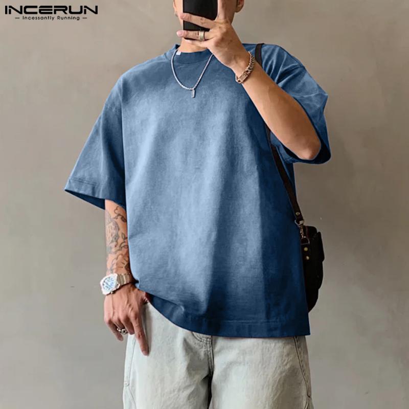 INCERUN Mens American Street O-Neck Short Sleeve T-Shirts Retro ...