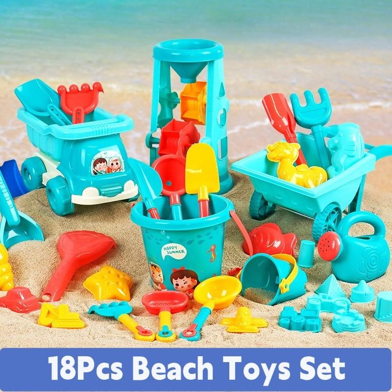 18-Piece Beach Toys Set for Kids Outdoor Sand Play Kit with Shovel ...