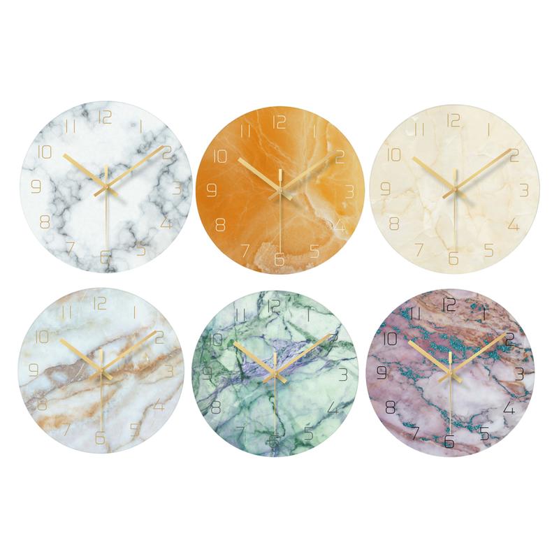 Glass Modern Wall Clock, Marble Design 12 Inch Silent Non-Ticking ...