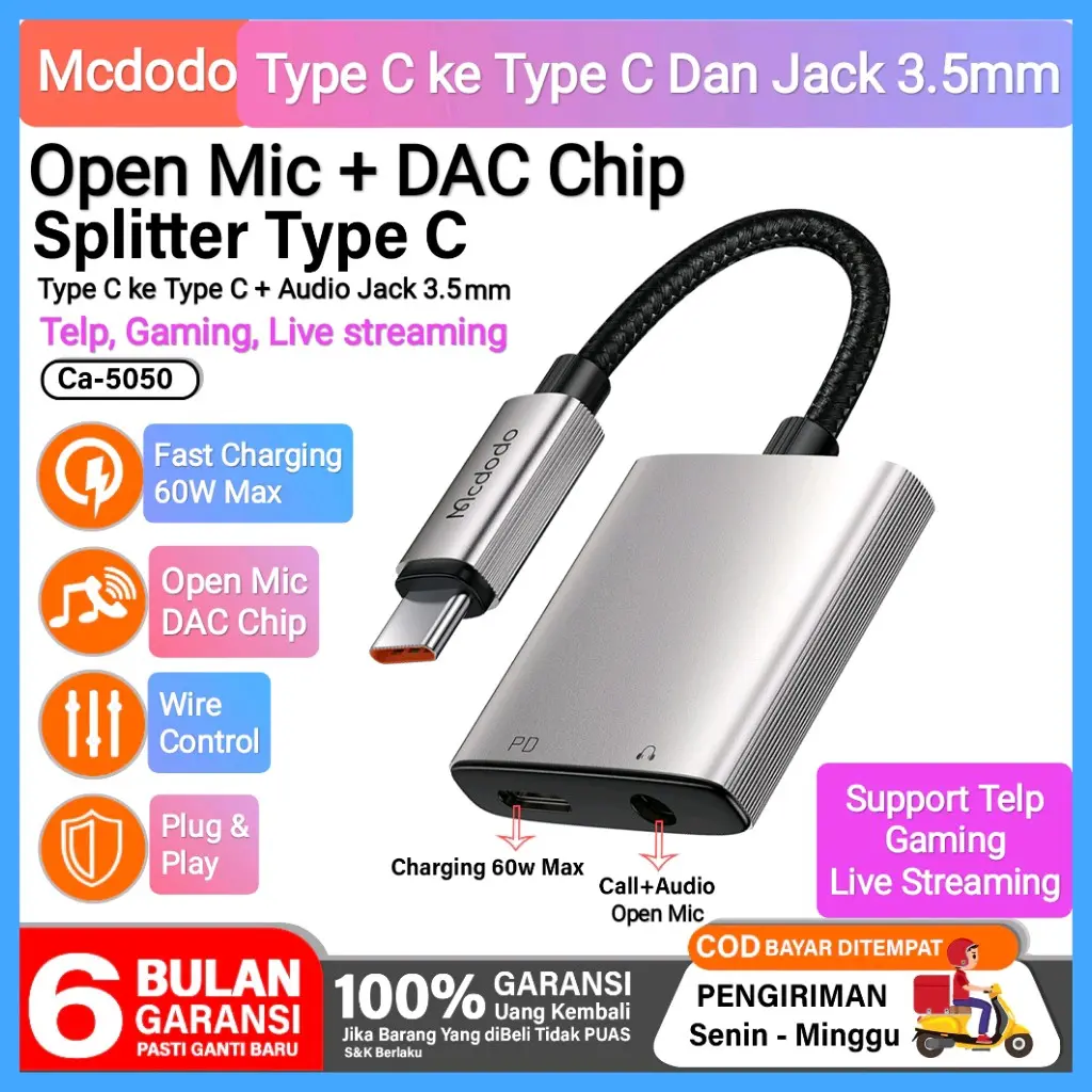 Mcdodo Adapter Converter Splitter Type C To Type C+ Audio Jack 3.5mm ...