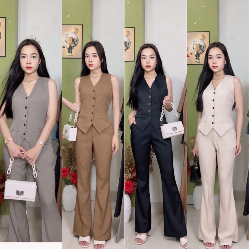Set Vest Nữ Áo Gile kèm quần Ống Loe sang chảnh Top Kem Wome - TikTok ...