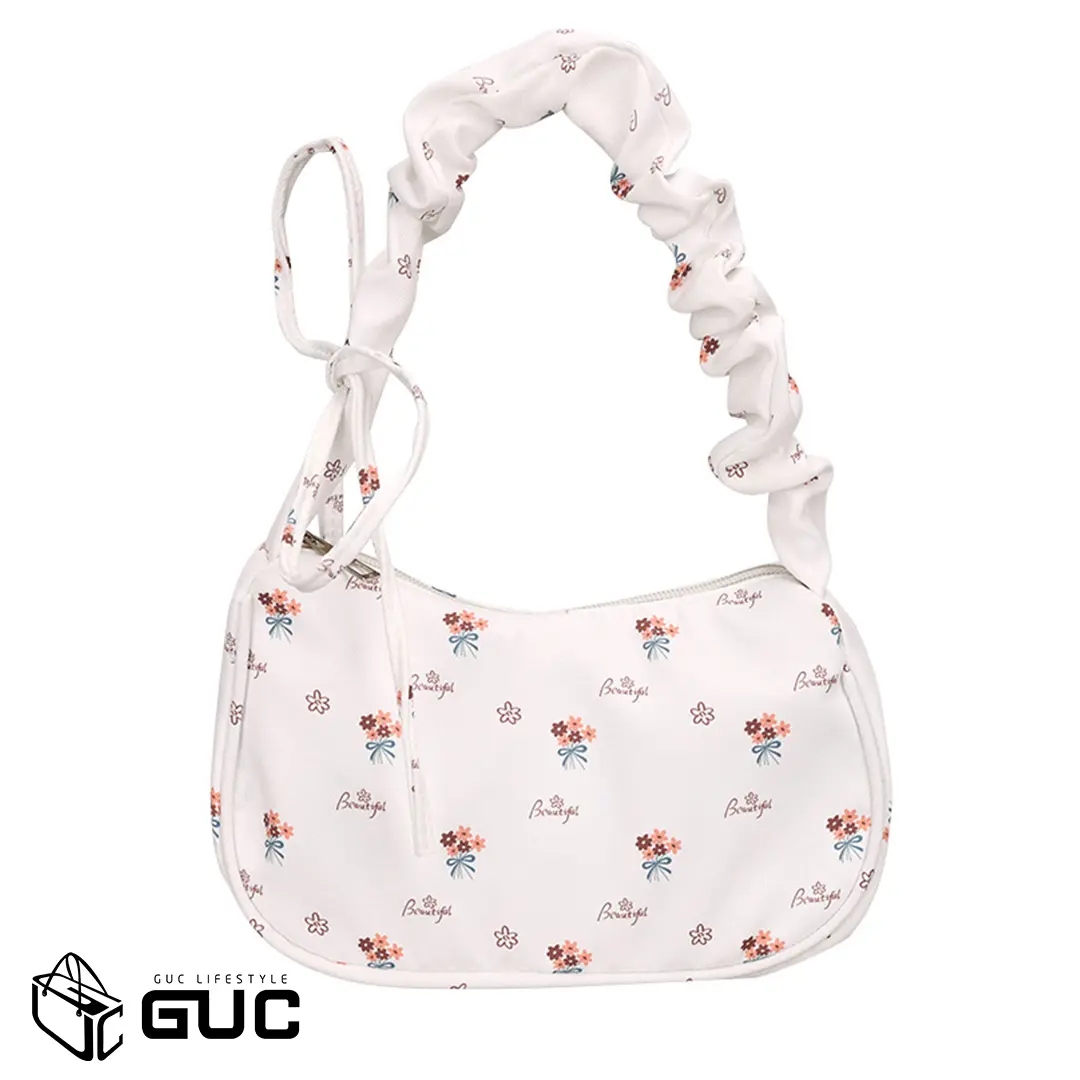 GUCSELECTED(B2219) กระเป๋าถือสะพายไหล่ลายดอกไม้ใบเล็ก ปรับสายย่นน่ารัก | TikTok Shop Sales ...