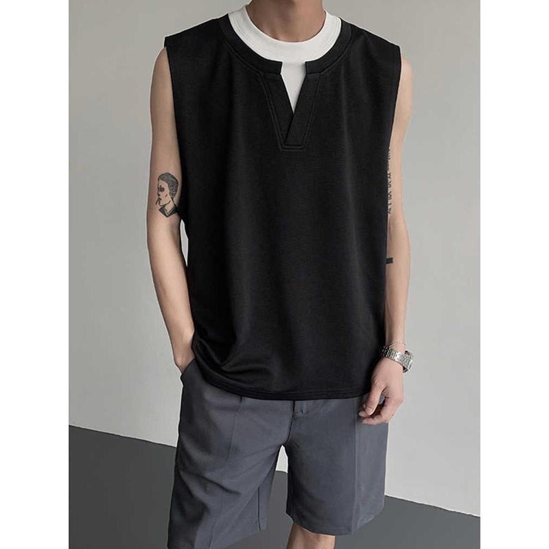 Summer Fake Two-Piece V-Neck Vest for Men, Heavy American Style ...