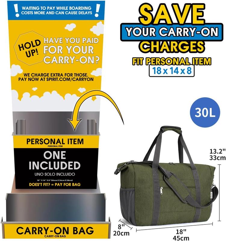 TikTok Shop For Spirit Airlines Personal Item Bag 18x14x8 Foldable Carry on Bag With Wet Pocket Travel Duffel Bag Underseat for Airplane Duffle Bag Overnight for Women and Men