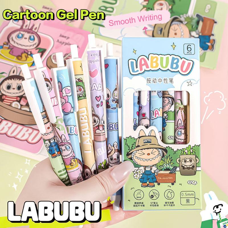 6Pcs Cute Cartoon Labubu Gel Pen Black 0.5mm Press Pen Kawai - TikTok ...