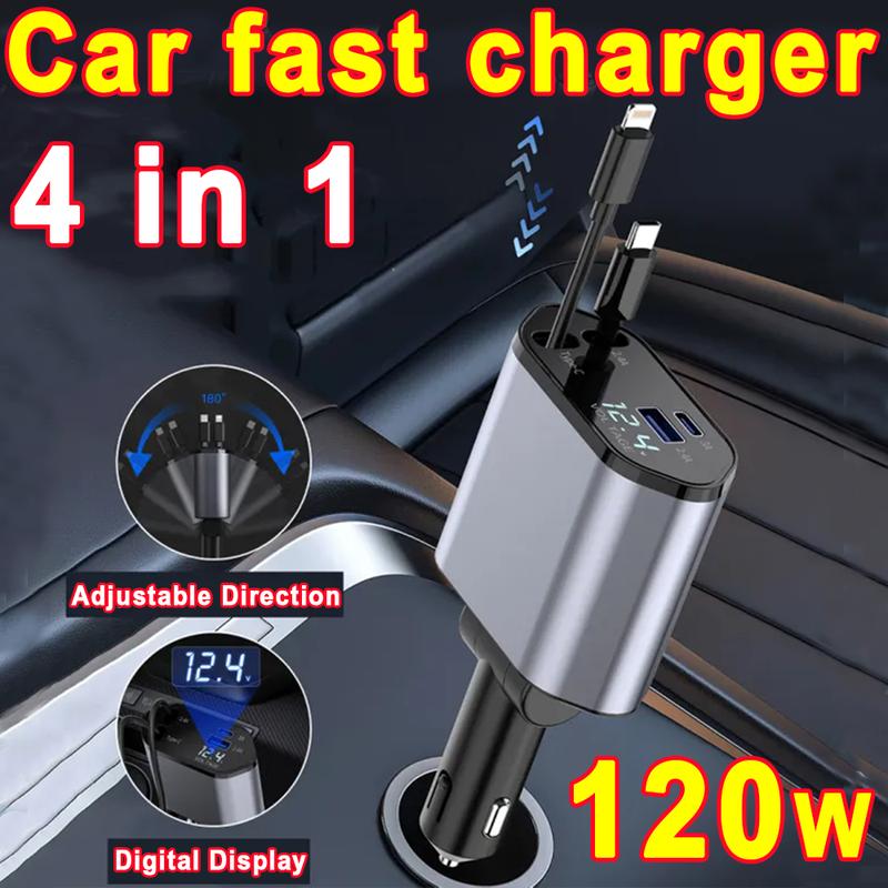 120W USB C Car Charger Retractable Car Charger with Wire 3.0 - TikTok ...