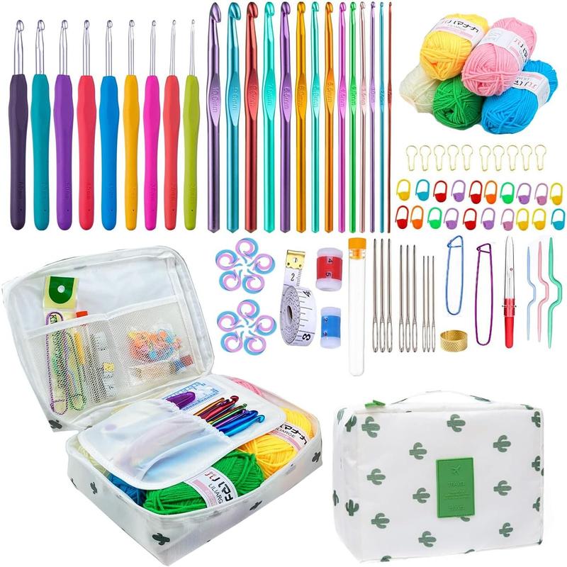 Crochet Kit for Beginners, 100 count Complete Kit with Yarn, Soft Grip ...