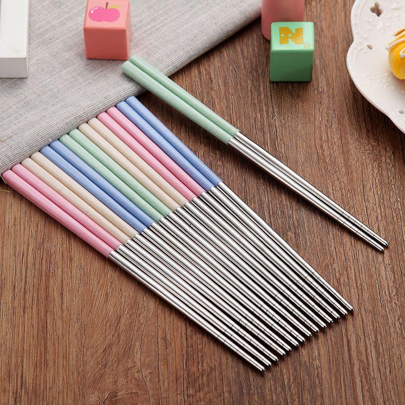 (i2)One Pair 23cm Wheat Straw 304 Stainless Steel Metal Chopsticks ...