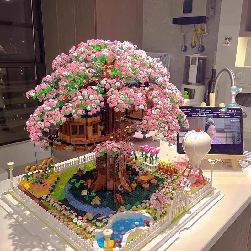 Blok Bangunan, Serasi dengan Lego, Rumah Pokok Sakura, Dipasang, Untuk ...