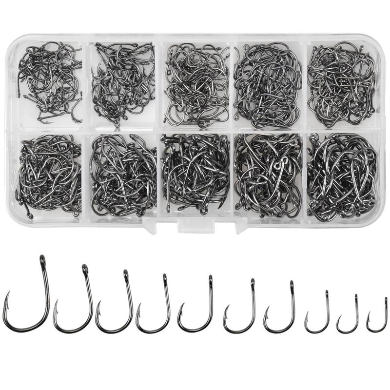 500pcs/set Fishing Hook, Mixed Size Barbed Hook, Carp Circle Hooks with ...