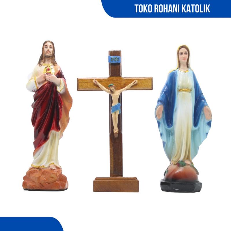 PAKET PATUNG MARIA, YESUS + SALIB DUDUK 20 CM / SALIB MEJA KATOLIK ...
