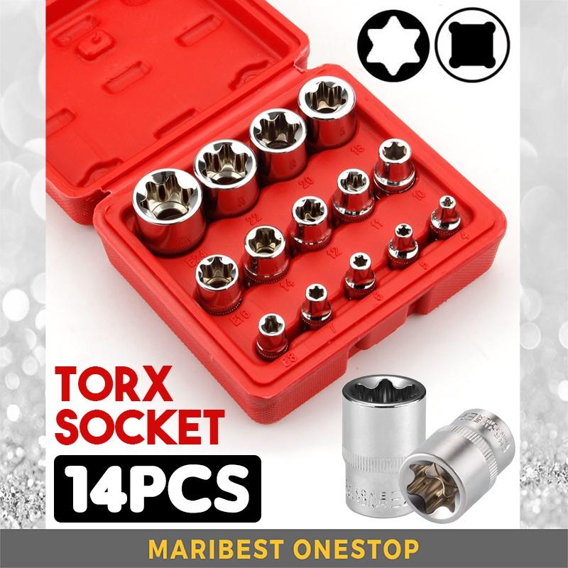 14PCS E TORX BIT SOCKET SET E TYPE SQUARE RATCHET STAR SOCKE - TikTok ...