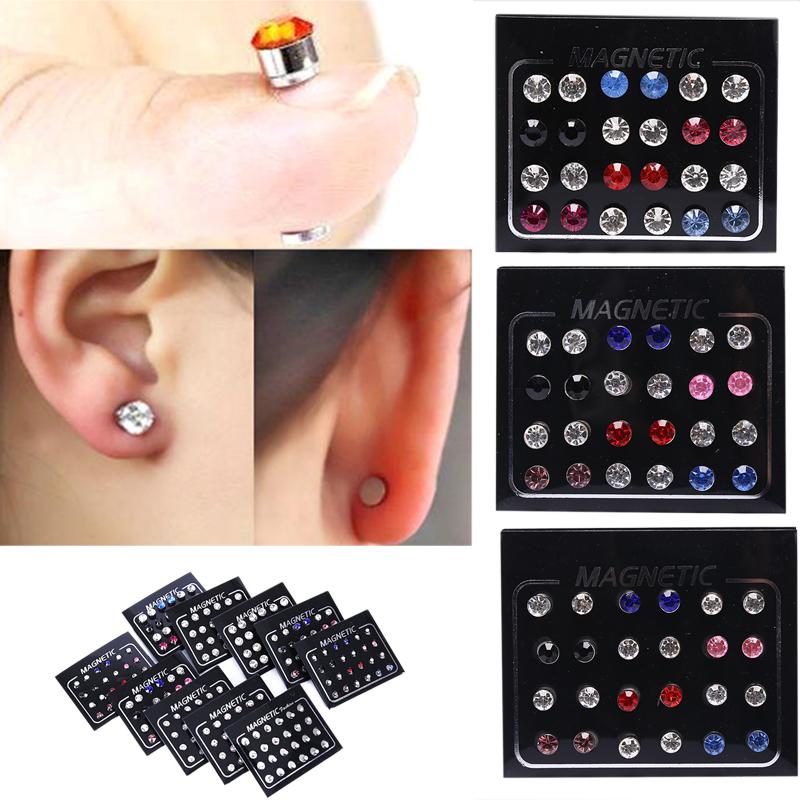 Anting-anting magnet tanpa tindik, 24 keping / set, Klip berlian ...