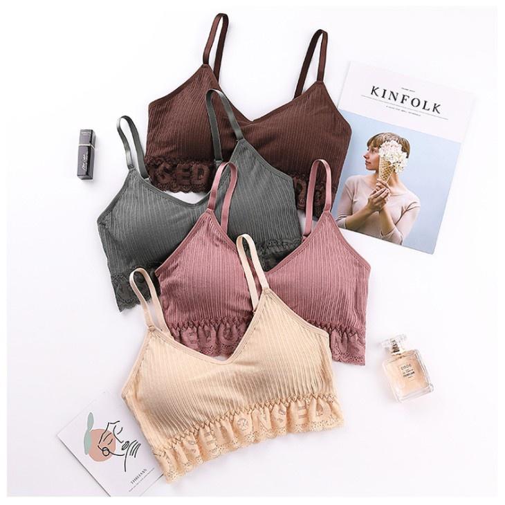 PW080 Bra Wanita Breathble Nyaman Aksen Renda Sexy Bahan Katun Korea ...